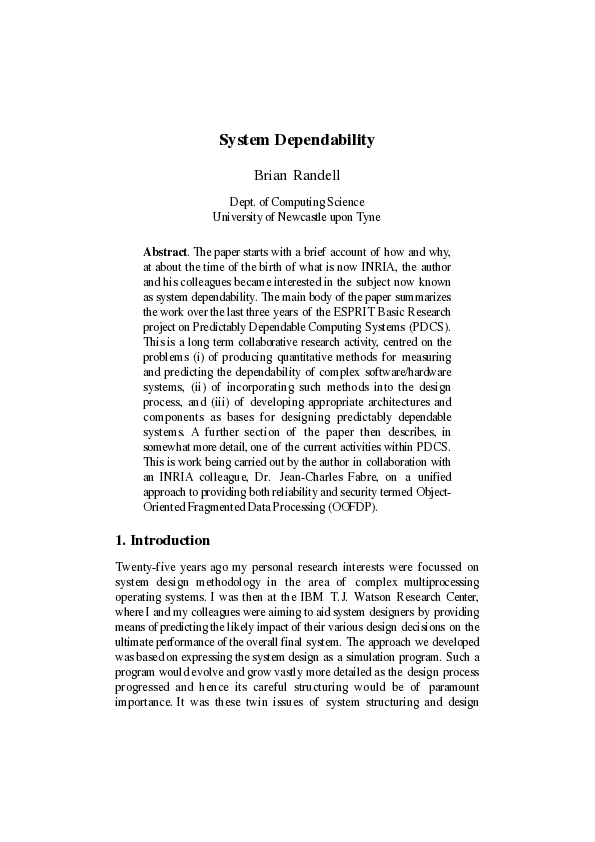 (PDF) System dependability