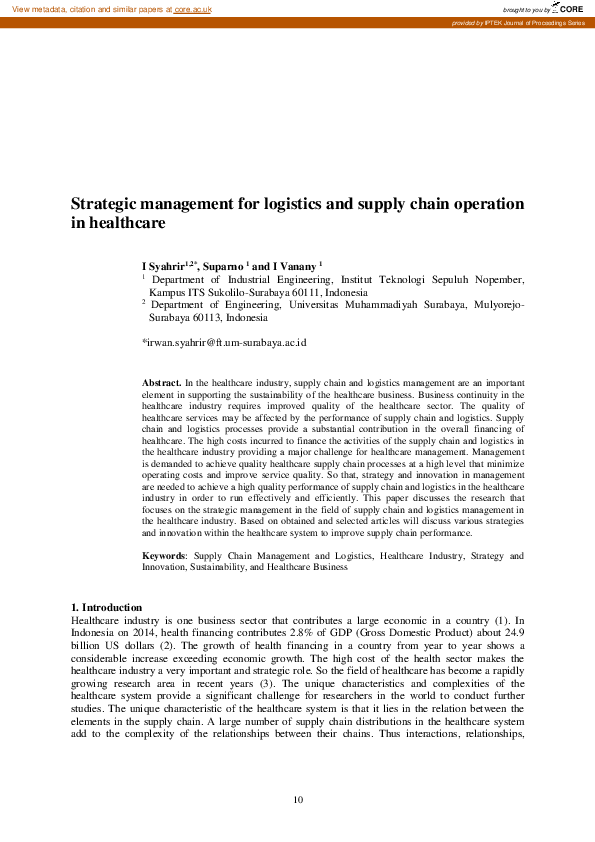(PDF) Strategic management for logistics and supply chain operation in ...