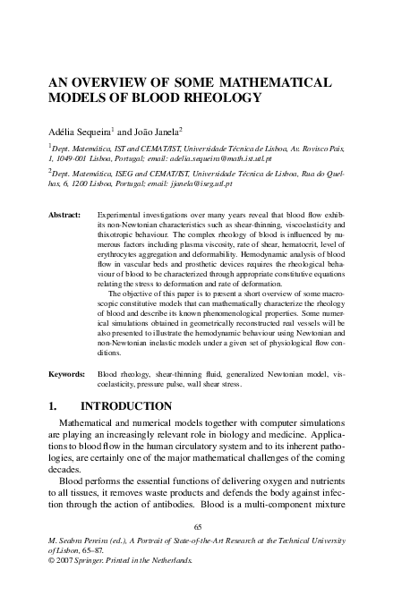 (PDF) An Overview of Some Mathematical Models of Blood Rheology | Joao ...