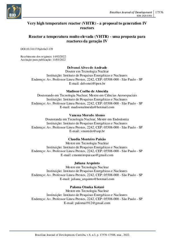 (PDF) Very high temperature reactor (VHTR) - a proposal to generation ...
