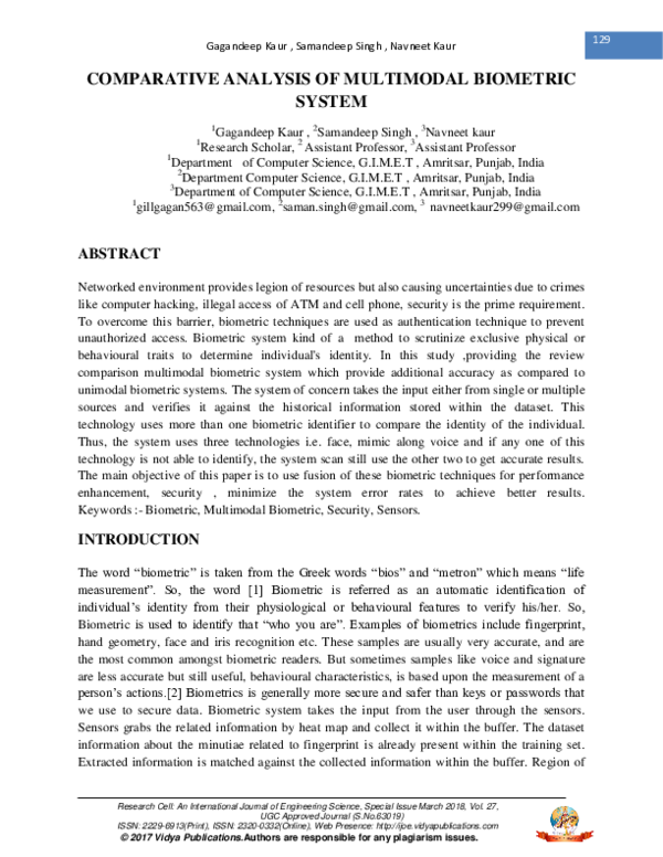 (PDF) Comparative Analysis of Multimodal Biometric System