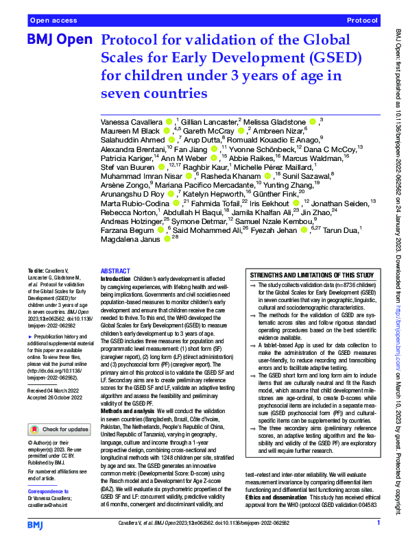 (PDF) Protocol for validation of the Global Scales for Early ...