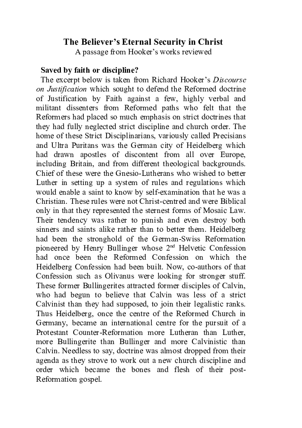(DOC) The Believer's Eternal Security in Christ