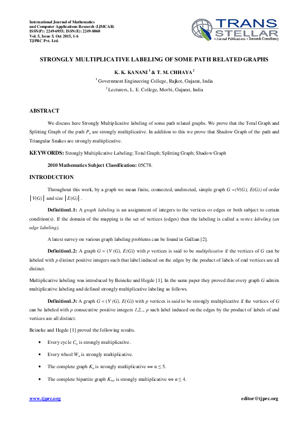 (PDF) Strongly Multiplicative Labeling of Some Path Related Graphs