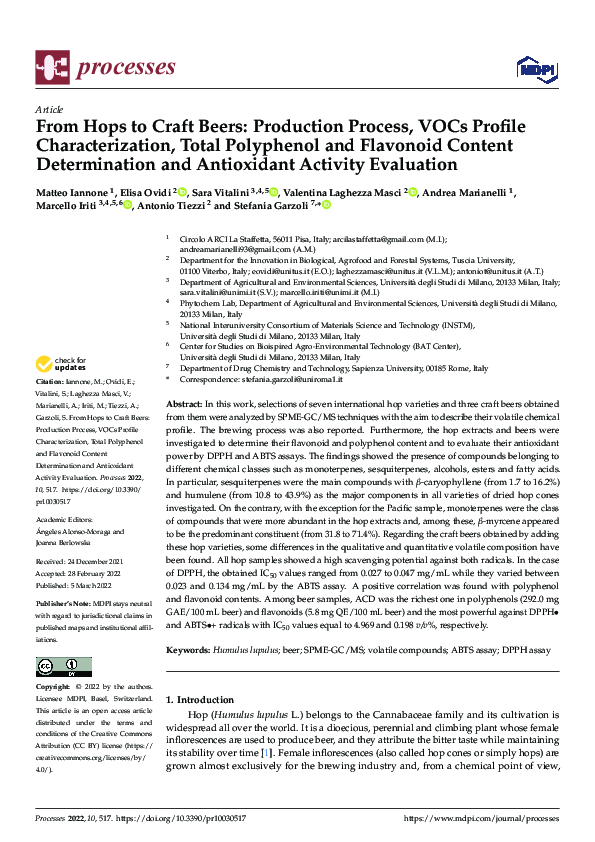 (PDF) From Hops to Craft Beers: Production Process, VOCs Profile ...