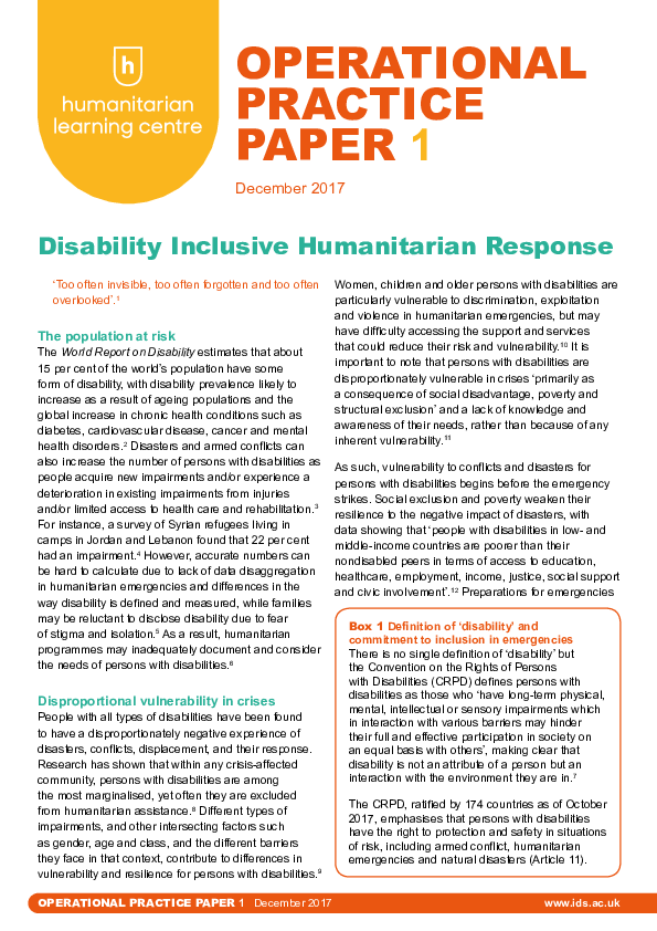 (PDF) Disability Inclusive Humanitarian Response