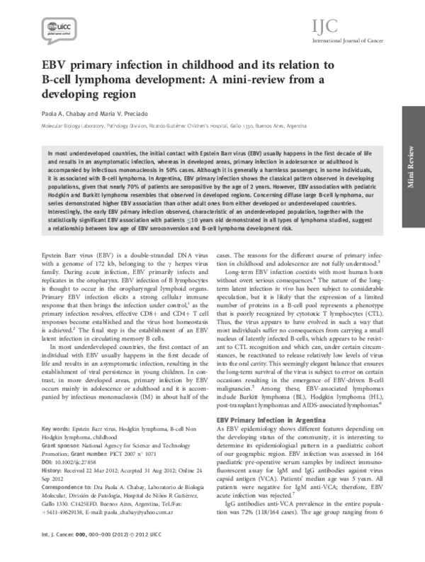 (PDF) EBV primary infection in childhood and its relation to B-cell ...