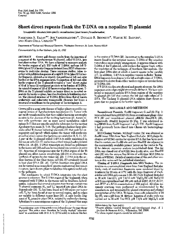 (PDF) Short direct repeats flank the T-DNA on a nopaline Ti plasmid ...