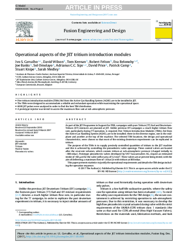 (PDF) Operational aspects of the JET tritium introduction modules