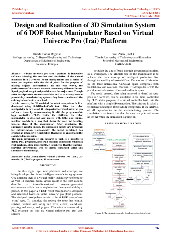 (PDF) Design and Realization of 3D Simulation System of 6 DOF Robot Manipulator Based on Virtual ...