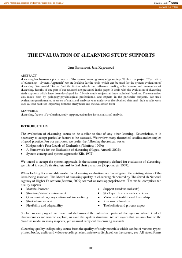 (PDF) The evaluation of elearning study supports