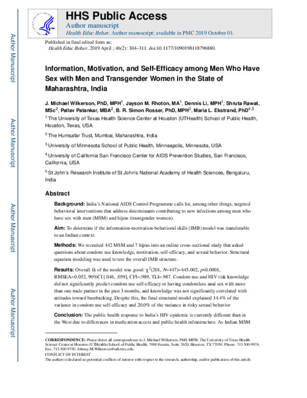 (PDF) Information, Motivation, and Self-Efficacy Among Men Who Have Sex ...