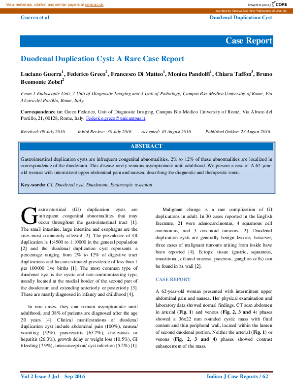 (PDF) Duodenal Duplication Cyst: A Rare Case Report