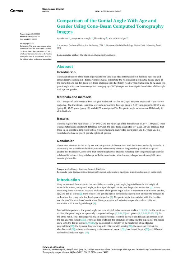(PDF) Comparison of the Gonial Angle With Age and Gender Using Cone ...