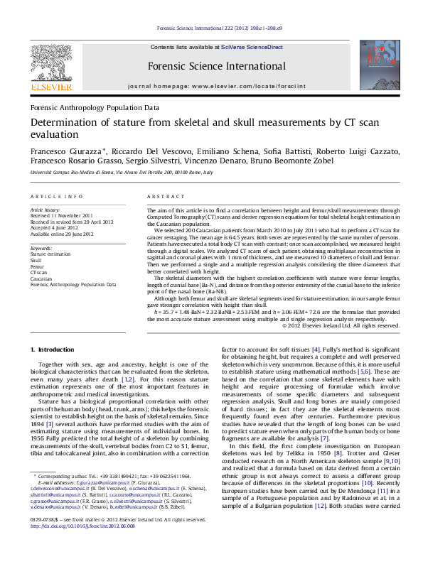 (PDF) Determination of stature from skeletal and skull measurements by ...