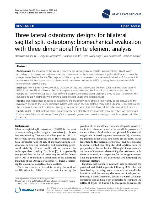 (PDF) Three lateral osteotomy designs for bilateral sagittal split osteotomy: biomechanical ...