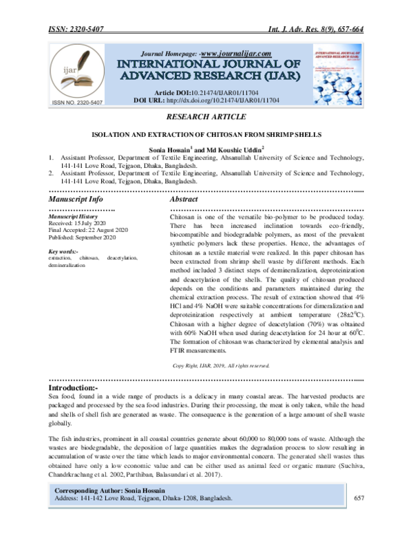 (PDF) Isolation and Extraction of Chitosan from Shrimp Shells