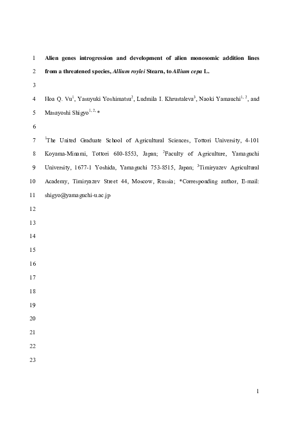 (PDF) Alien genes introgression and development of alien monosomic ...