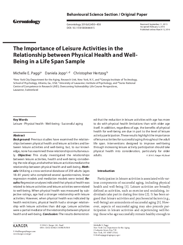 (PDF) The Importance of Leisure Activities in the Relationship between ...