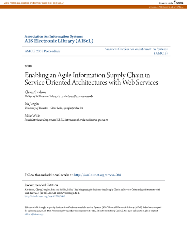 (PDF) Enabling an agile information supply chain in service oriented architectures with web services