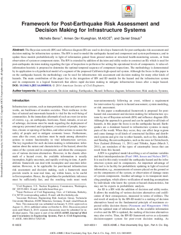 Pdf Framework For Post Earthquake Risk Assessment And Decision Making