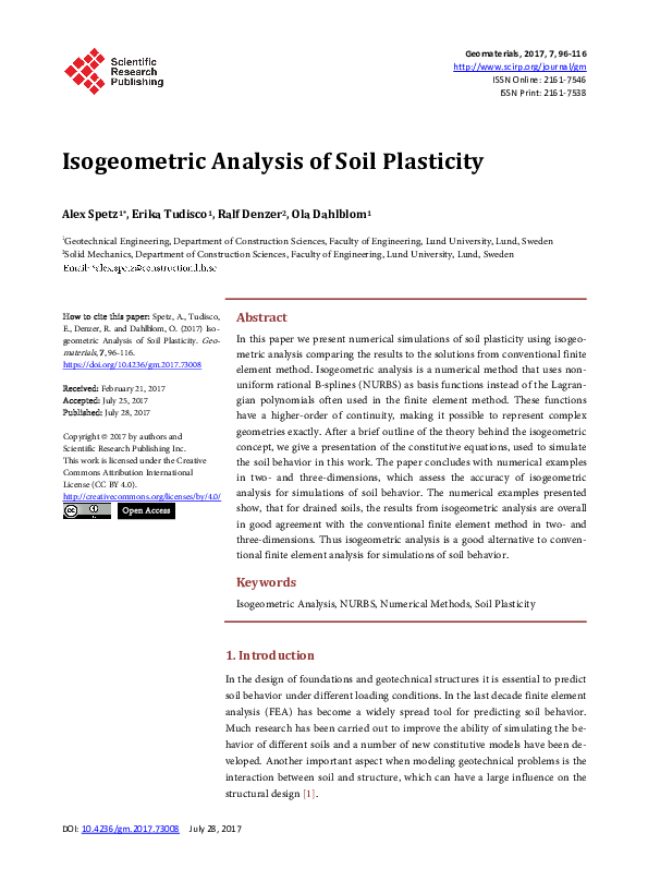 (PDF) Isogeometric Analysis of Soil Plasticity