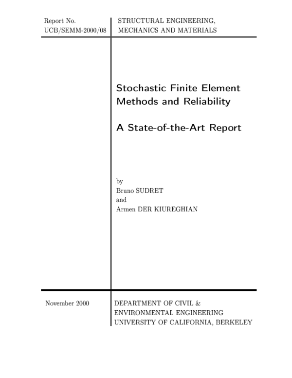 Pdf Stochastic Finite Element Methods And Reliability A State Of The
