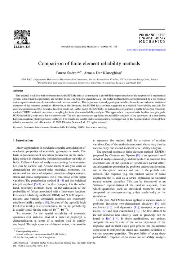 (PDF) Comparison of finite element reliability methods