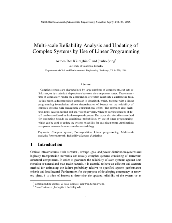 Pdf Multi Scale Reliability Analysis And Updating Of Complex Systems By Use Of Linear Programming