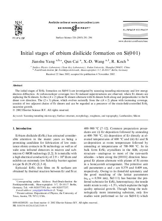 (PDF) Initial stages of erbium disilicide formation on Si(001)