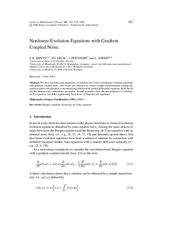 Pdf Nonlinear Evolution Equations With Gradient Coupled Noise