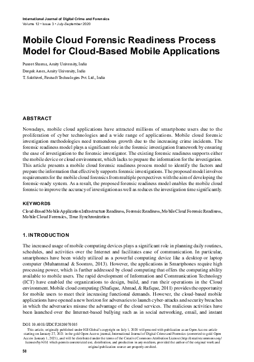 (PDF) Mobile Cloud Forensic Readiness Process Model for Cloud-Based Mobile Applications