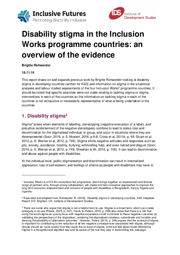 (PDF) Disability Stigma in the Inclusion Works Programme Countries: an ...