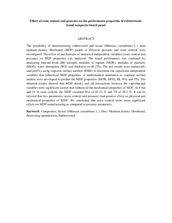 (PDF) Effect of resin content and pressure on the performance ...