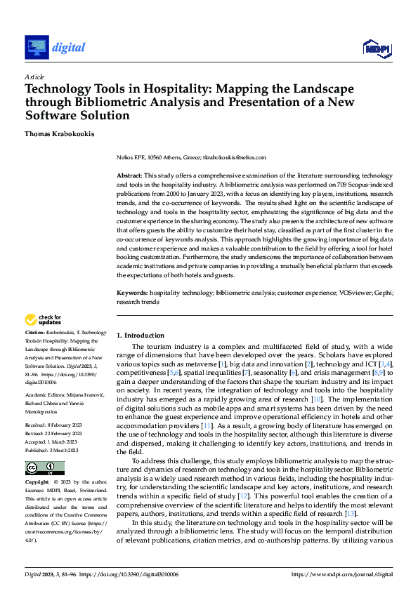 (PDF) Technology Tools in Hospitality: Mapping the Landscape through Bibliometric Analysis and ...
