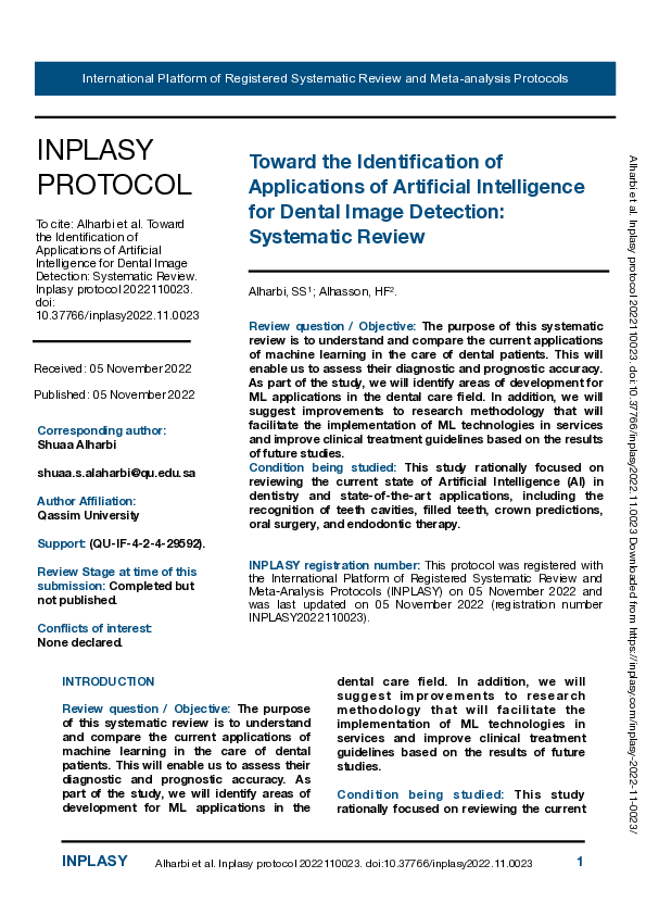 (PDF) Toward the Identification of Applications of Artificial Intelligence for Dental Image ...