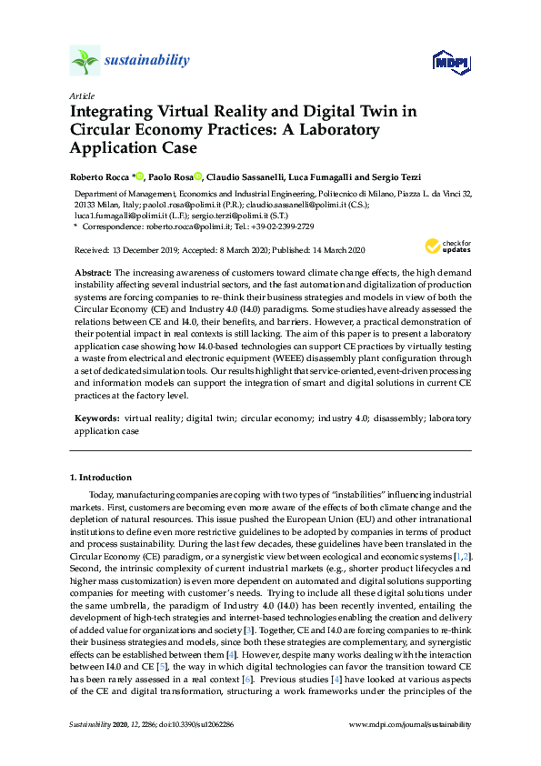 (PDF) Integrating Virtual Reality and Digital Twin in Circular Economy Practices: A Laboratory ...