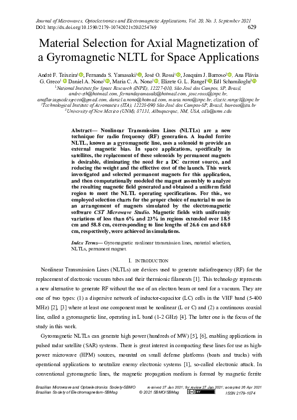 (PDF) Material Selection for Axial Magnetization of a Gyromagnetic NLTL ...