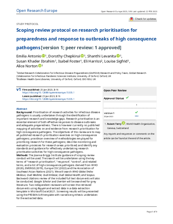 (PDF) Scoping review protocol on research prioritisation for preparedness and response to ...
