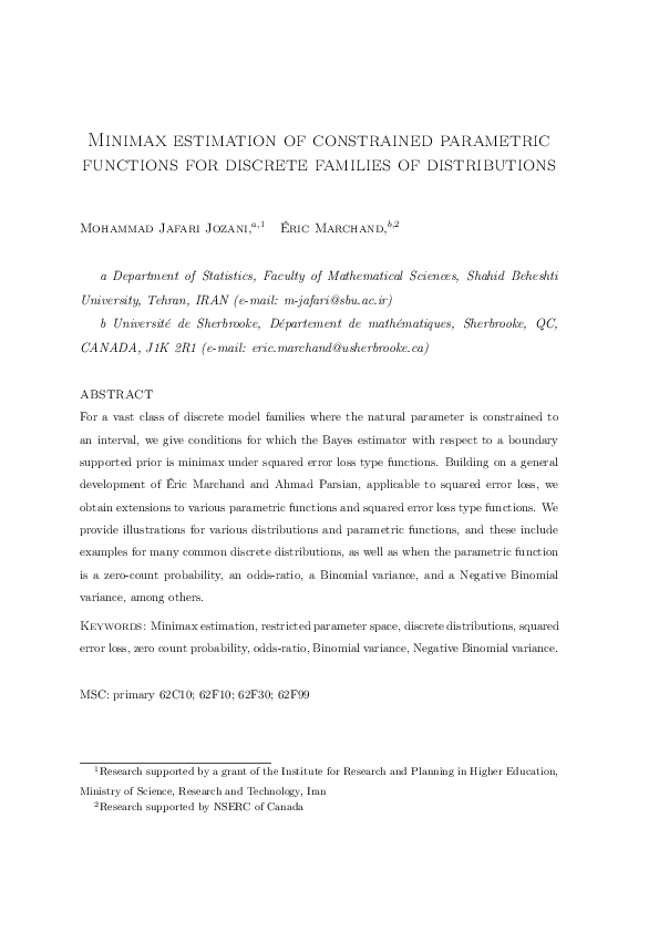 Pdf Minimax Estimation Of Constrained Parametric Functions For