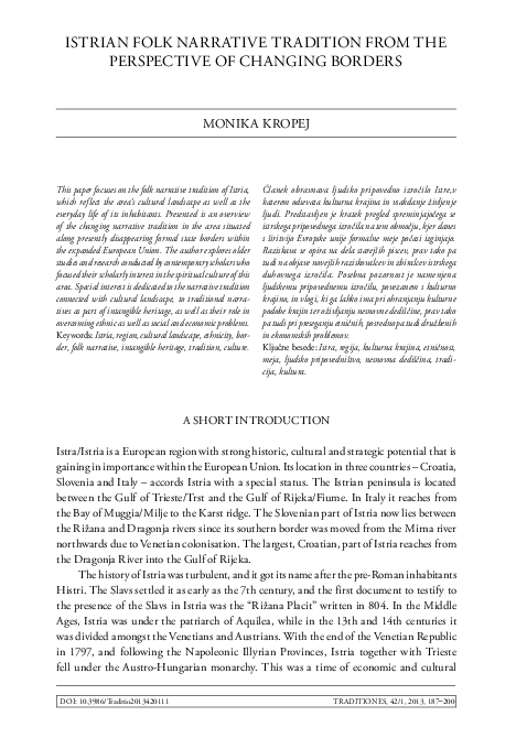 (PDF) Istrian folk narrative tradition from the perspective of changing borders