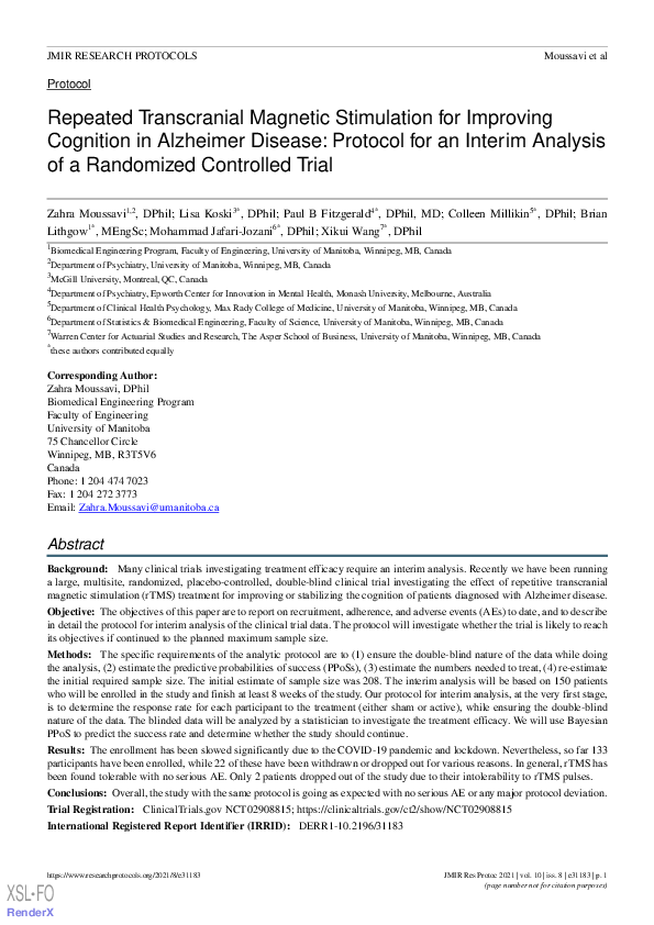(PDF) Repeated Transcranial Magnetic Stimulation for Improving Cognition in Alzheimer Disease ...