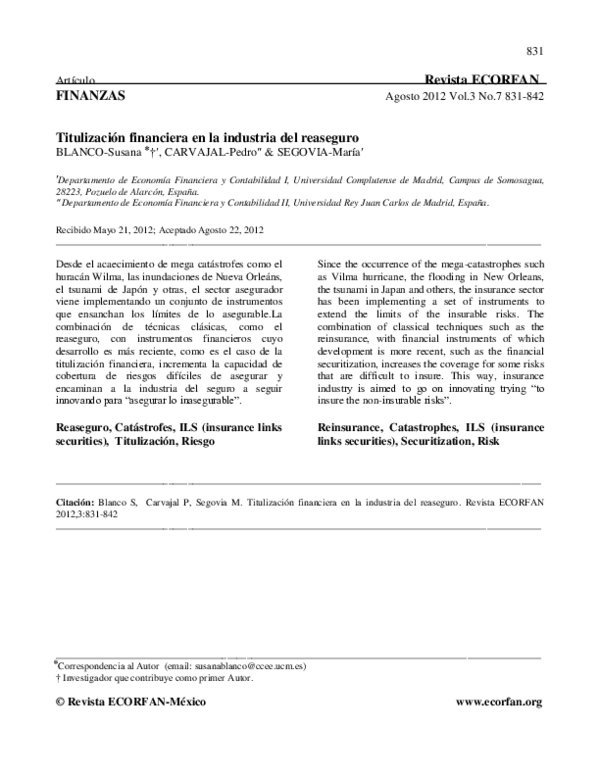 (PDF) Titulización financiera en la industria del reaseguro