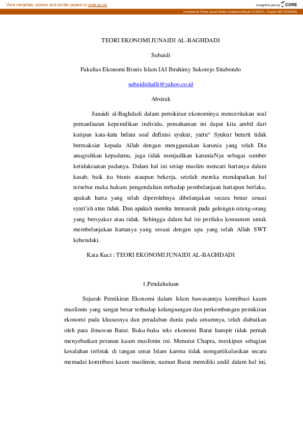 (PDF) Teori Ekonomi Junaidi Al-Baghdadi