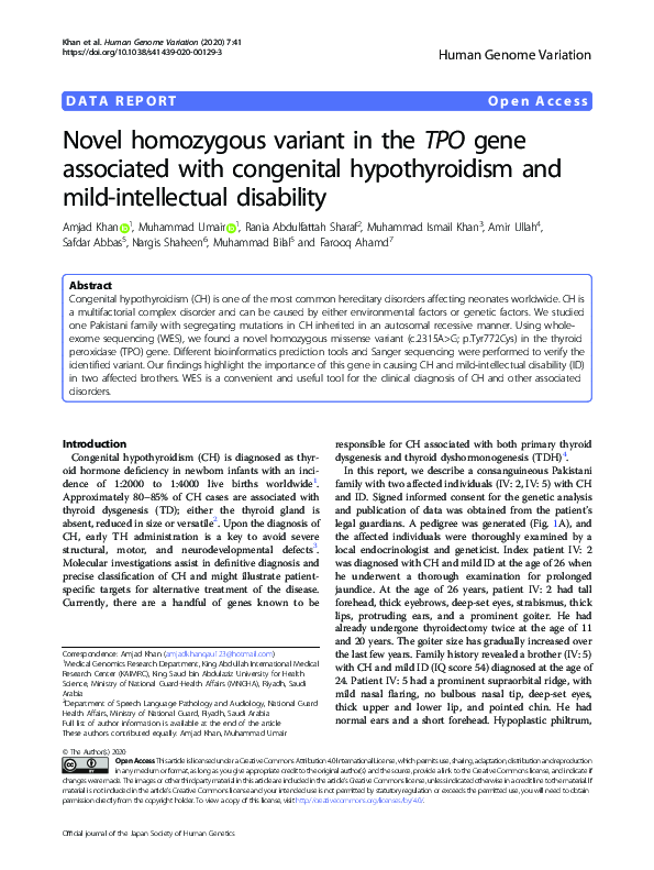 (PDF) Novel homozygous variant in the TPO gene associated with congenital hypothyroidism and ...