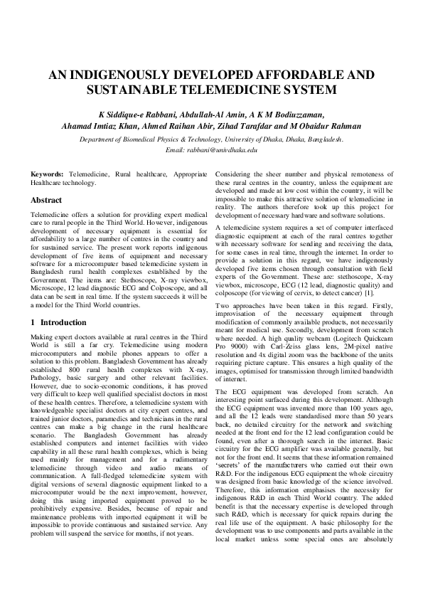 (PDF) An indigenously developed affordable and sustainable telemedicine ...