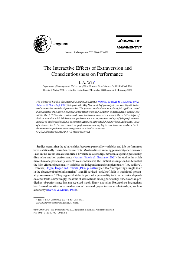 (PDF) The Interactive Effects of Extraversion and Conscientiousness on Performance