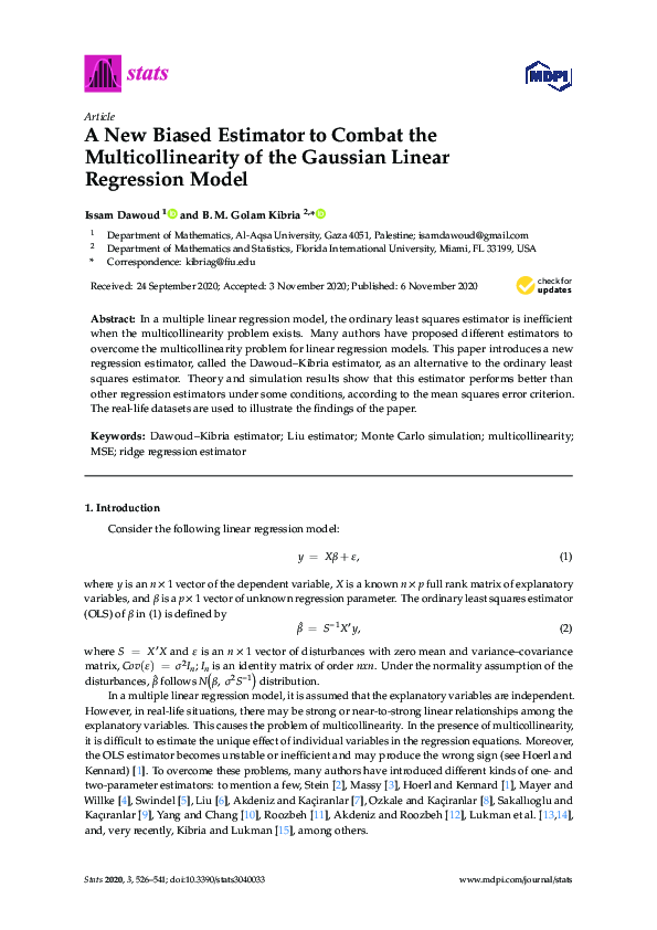 (PDF) A New Biased Estimator to Combat the Multicollinearity of the ...