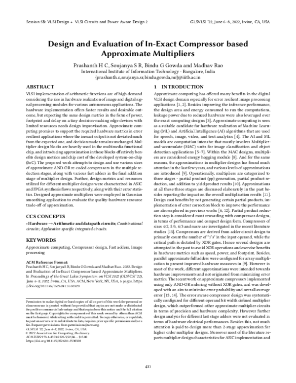 (PDF) Design and Evaluation of In-Exact Compressor based Approximate Multipliers
