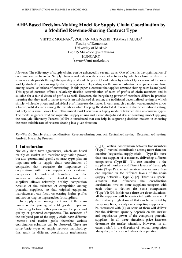 Pdf Ahp Based Decision Making Model For Supply Chain Coordination By A Modified Revenue